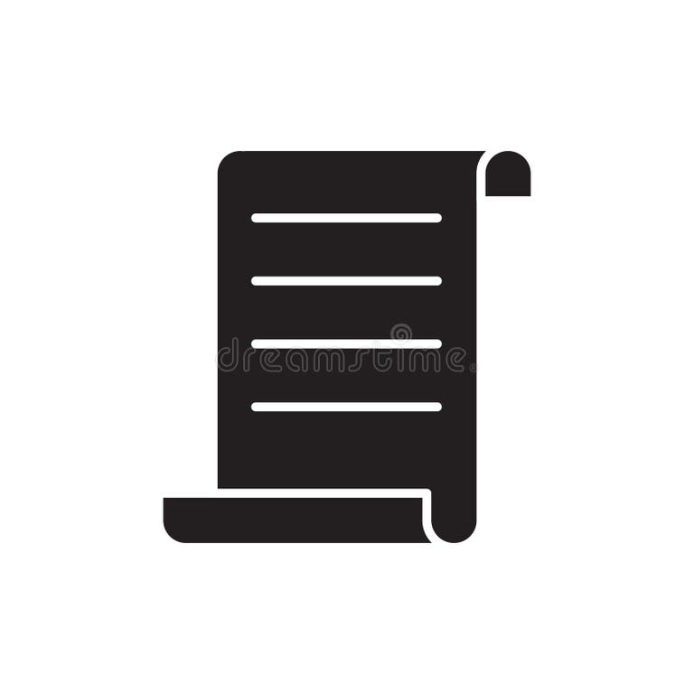 Scroll Paper Icon. Minimal Rolled Document. Black Vector Illustration. Simple Flat Shape Stock ...