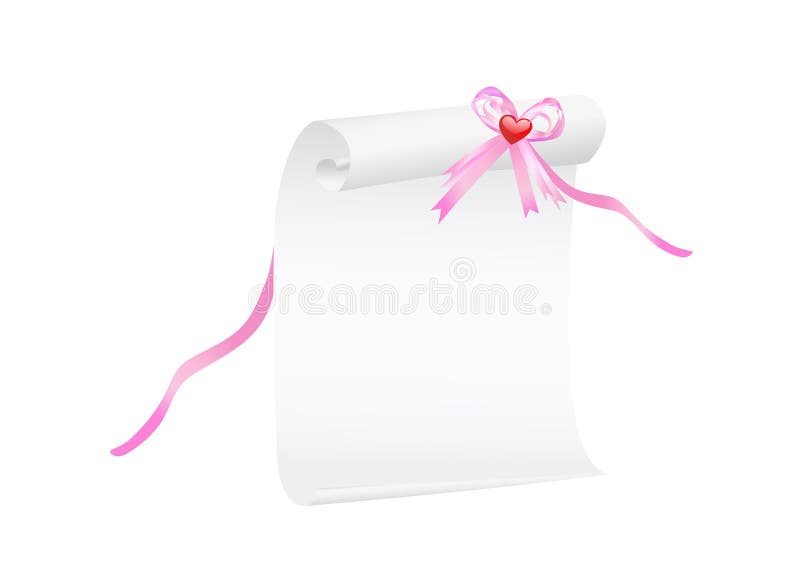 Scroll of Paper with a Pink Ribbon and Heart Stock Vector ...
