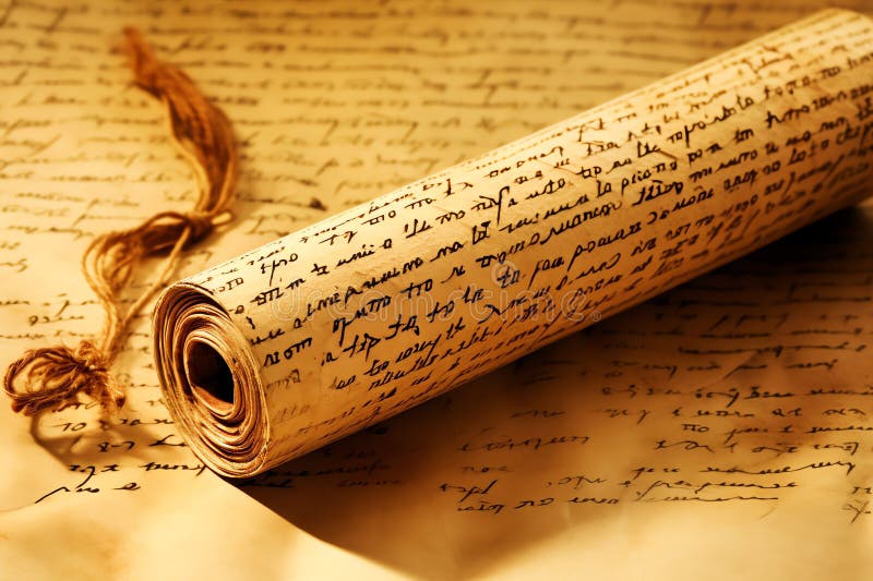 Scroll or Papyrus with Ancient Greek Text or Mathematical Equations ...