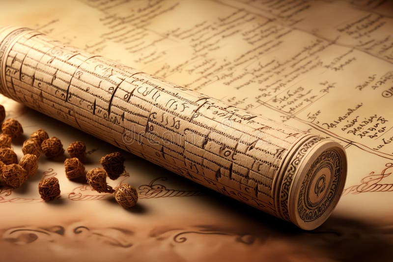 Scroll or Papyrus with Ancient Greek Text or Mathematical Equations ...
