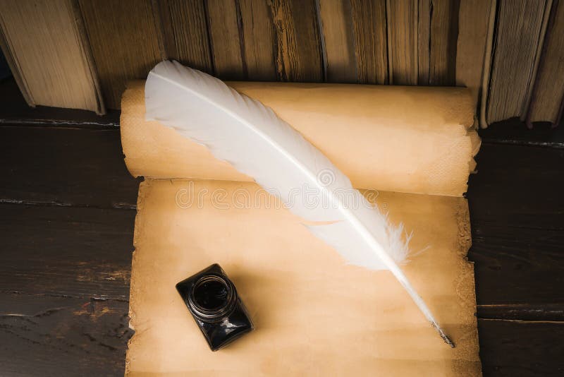 Scroll of Papyrus, and a Pen and Inkwell Stock Image - Image of copy ...