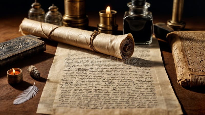 Scroll of Parchment with Handwritten Text Stock Illustration ...