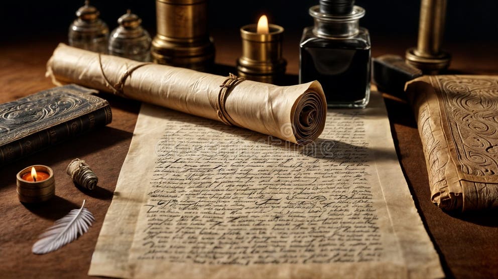 Scroll of Parchment with Handwritten Text Stock Illustration ...