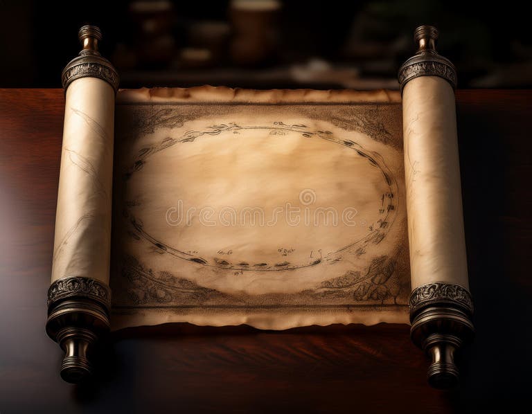 A Scroll of Parchment Partially Unrolled on a Table, with Ink Stains ...