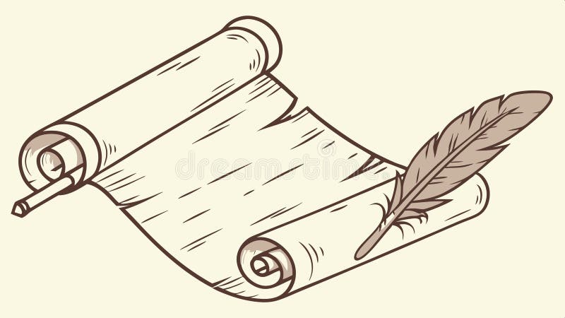 Scroll with Quill Pen, Writing and Historical Document Symbol Vector ...