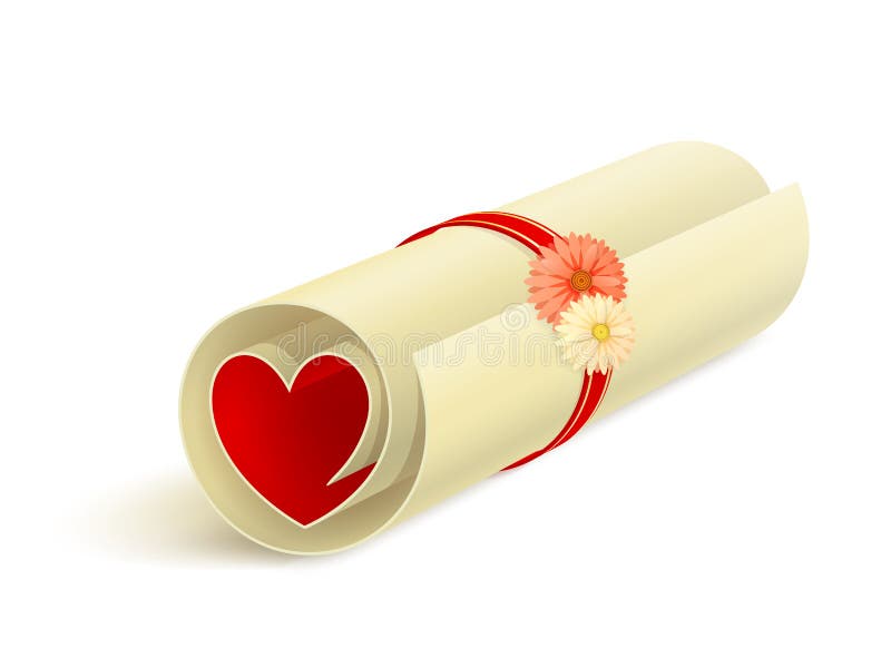 Scroll with red heart stock vector. Illustration of gift - 49525379