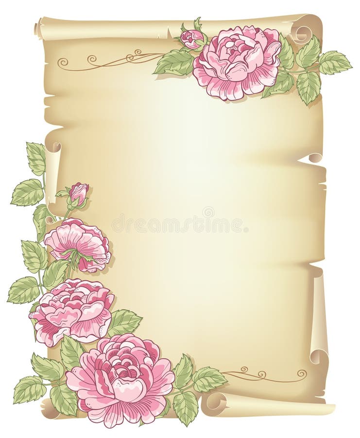Scroll and roses stock vector. Illustration of message - 24988059