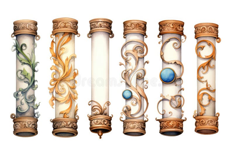 Scroll Set on White Background. Generative AI Stock Illustration ...