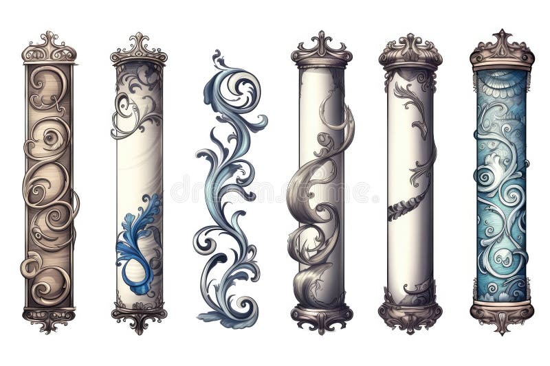 Scroll Set on White Background. Generative AI Stock Illustration ...