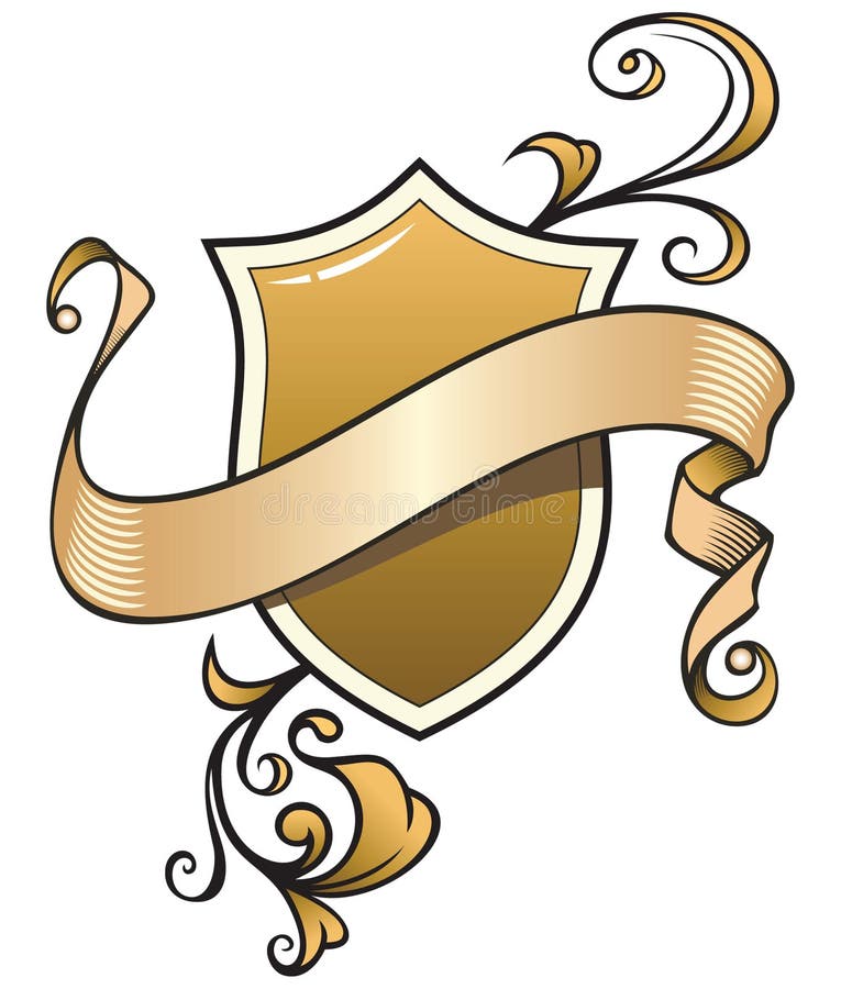 Shield with Floral Decoration Isolated Stock Image - Illustration of ...