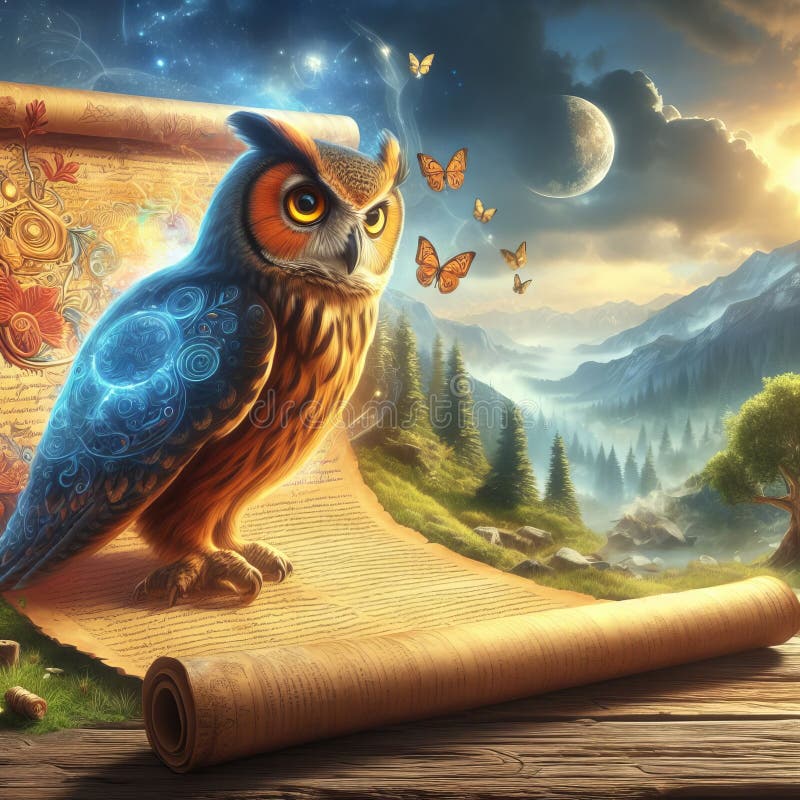 A Scroll that Transforms into a Wise Old Owl, Sharing Stock ...