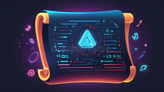 Scroll with Triangle Symbol and Glowing Neon Writing Stock Illustration ...