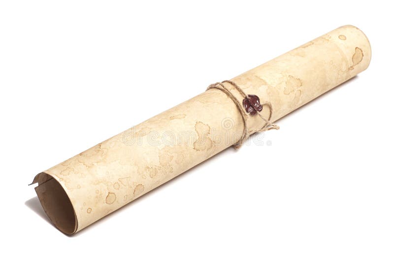 Scroll of Vintage Paper with Sealing Wax Isolated on White Stock Image ...