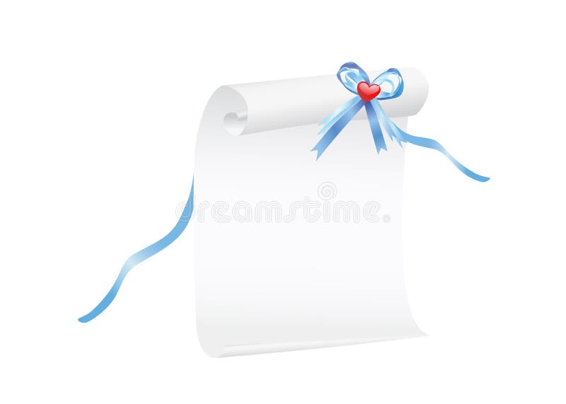 Scroll of White Paper with Blue Ribbon and Heart Stock Vector ...