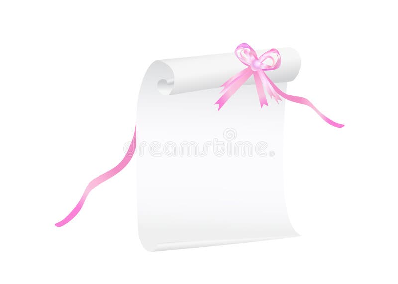 Scroll of White Paper with a Pink Ribbon Stock Vector - Illustration of ...