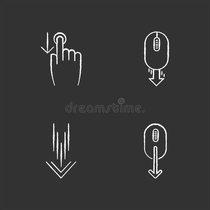 Scrolldown Indicators Chalk White Icons Set on Black Background ...