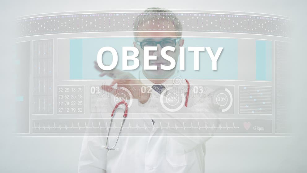 OBESITY Tab and a Doctor in Front of a Modern Medical Display Stock ...