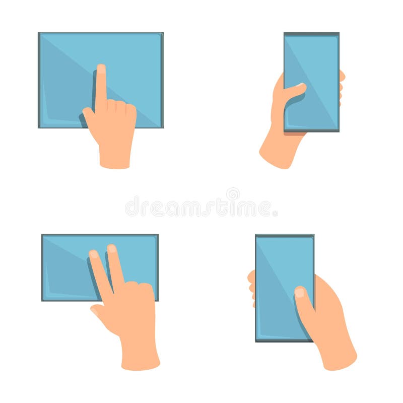 Scrolling Screen Icons Set Cartoon Vector. Hand Gesture on Touch ...