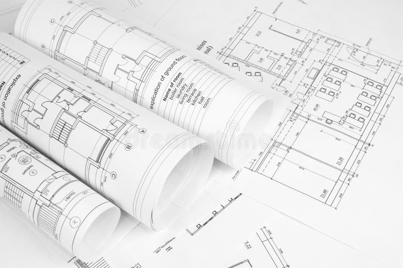Close - Up Architect Rolls and Architectural Plan ,technical Project ...