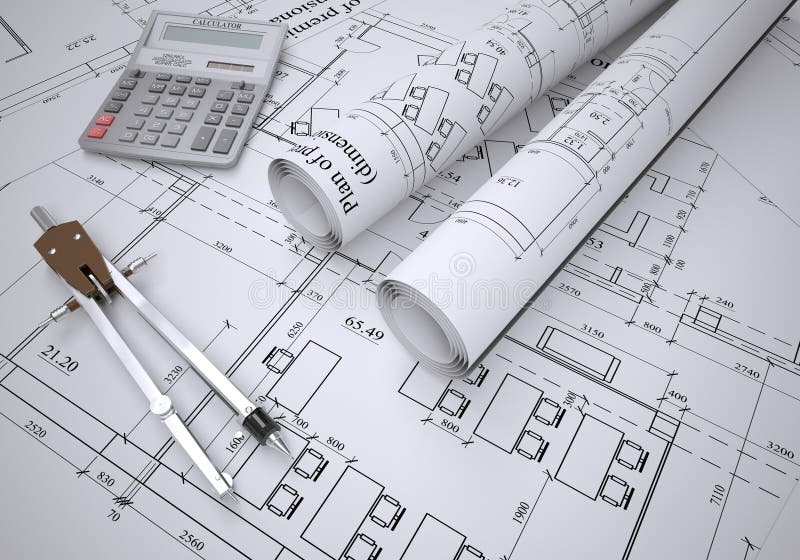 Scrolls of Architectural Drawings Stock Photo - Image of engineer ...