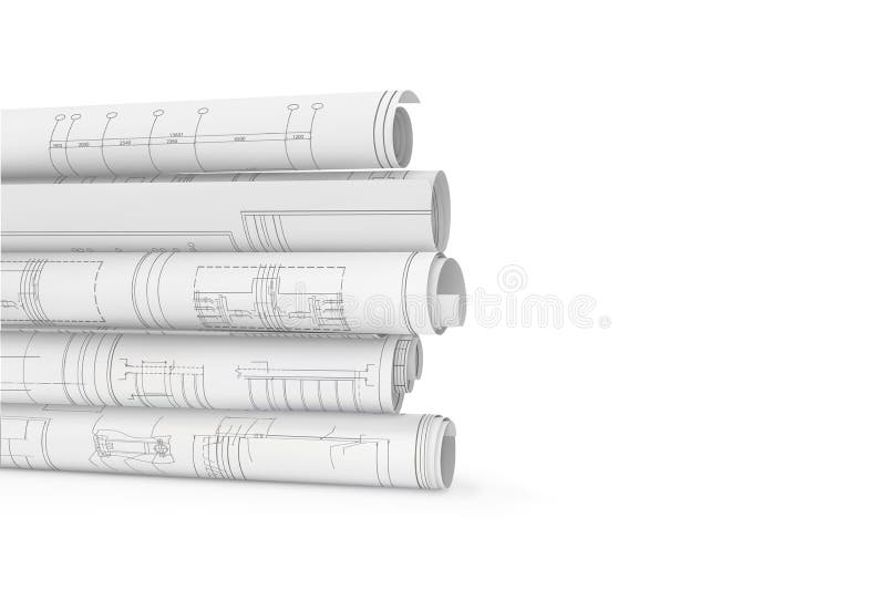 Scrolls with Blueprints on a White Background. Vector Stock ...