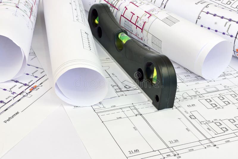 Scrolls Drawings and Building Level Stock Image - Image of document ...