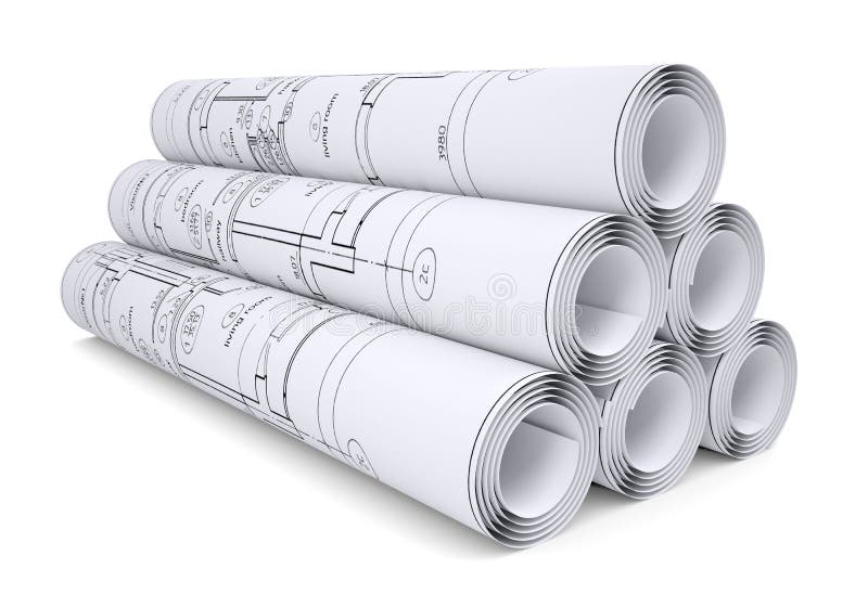 Scrolls of Engineering Drawings Stock Illustration - Illustration of ...