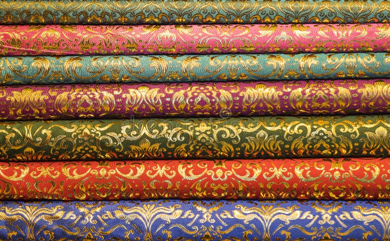 Scrolls Rolls Colored Colorful Fabric Stock Image - Image of green ...