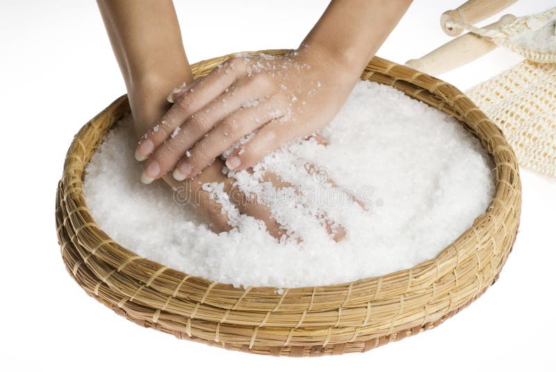 Scrub hands with salt stock image. Image of resort, people - 4868523