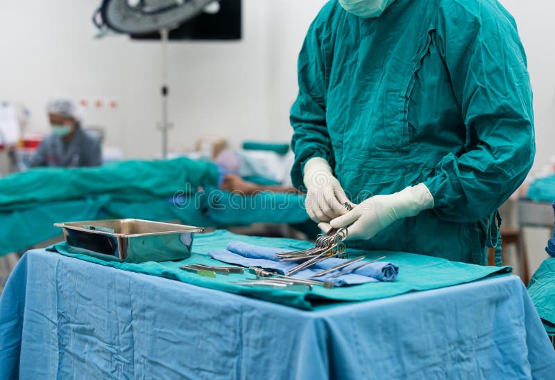 Scrub Nurse Prepare Medical Instruments For Open Heart Surgery Stock ...