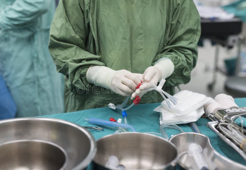 Scrub Nurse Prepare Medical Instruments for Open Heart Surgery Stock ...