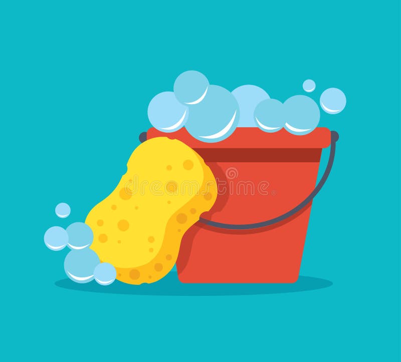 Scrub Sponge with Red Bucket. Cleaning Equipment Stock Vector ...