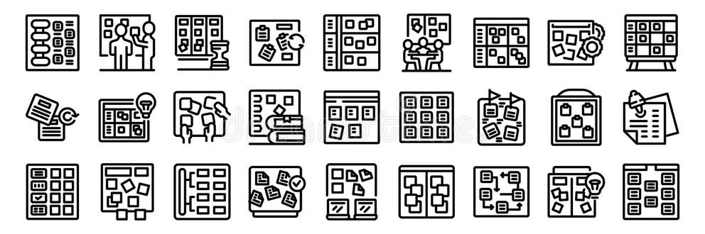 Scrum Board Icons Set. Project Managers are Using Agile Methodology for ...