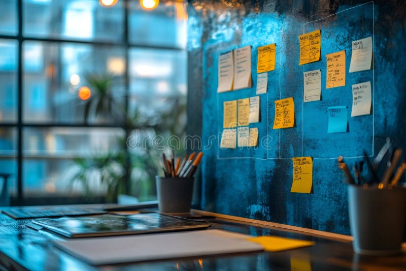 Scrum Board Showing Project Management Progress with Sticky Notes in ...