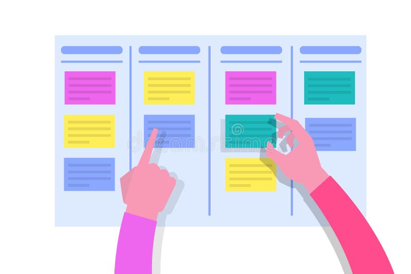 Scrum or Canban Task Board Concept with Human Hands Stock Vector - Illustration of sticker, flow ...