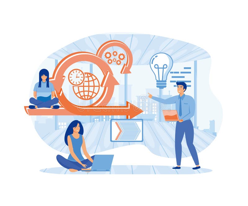 Scrum Framework, Team Discussing Tasks at Kanban Board. Scrum Meeting ...