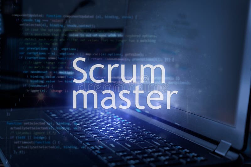 Scrum Master Inscription Against Laptop and Code Background. Scrum is ...