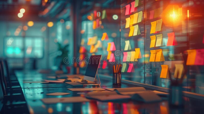 Scrum Meeting of it Project Team with Post-it Notes on Wall ...