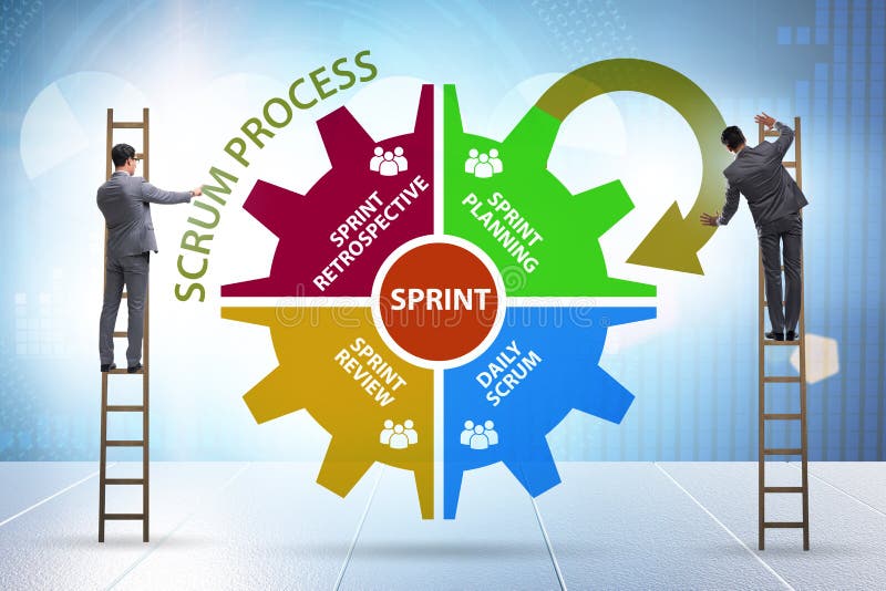 Scrum Process Illustration with Businessman Stock Photo - Image of ...
