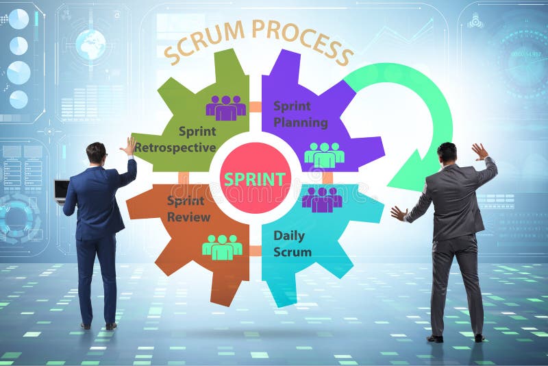 Scrum Process Illustration with Businessman Stock Photo - Image of ...