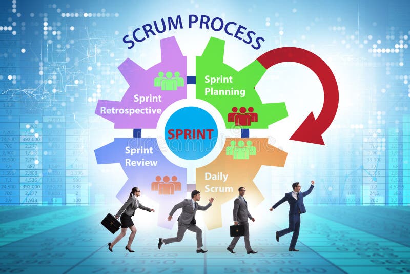 Scrum Process Illustration with Businessman Stock Photo - Image of ...
