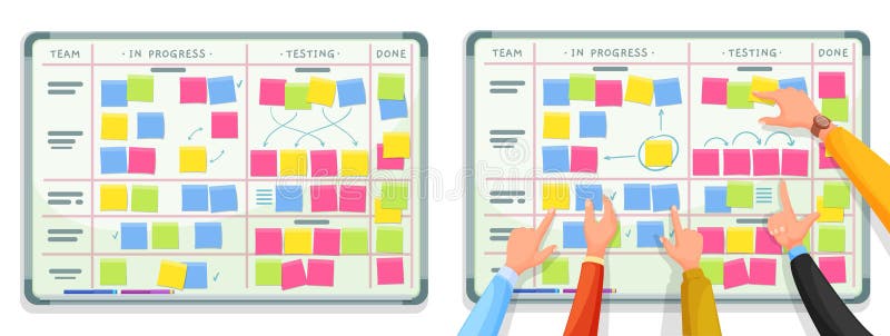 Scrum Task Board with Business People Hands Stock Vector - Illustration ...