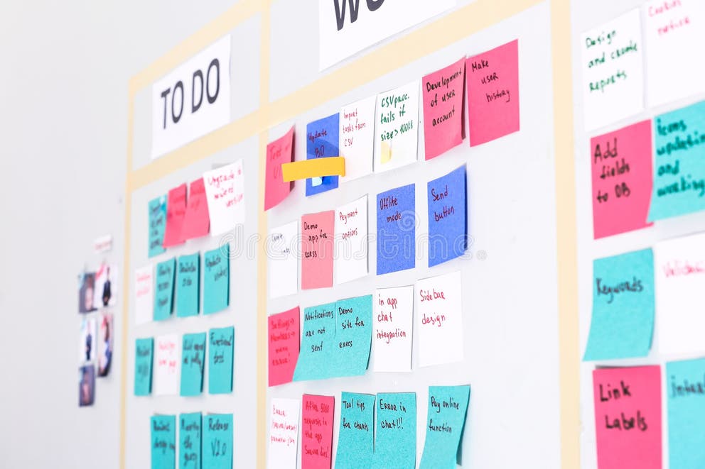 Scrum Task Board with Stickers on Wall in Office Stock Image - Image of ...