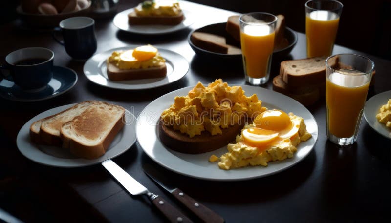 Scrumptious Breakfast Spread with Scrambled Eggs and Toast Stock Image ...