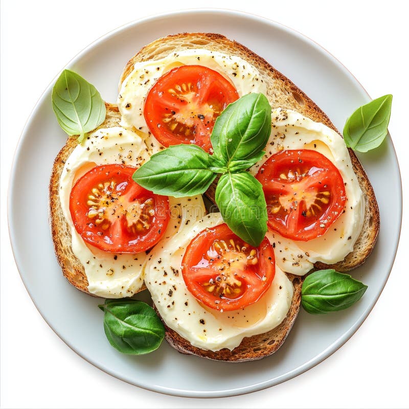 A Scrumptious Bruschetta Toast with Ricotta Cheese, Tomatoes, and Basil ...