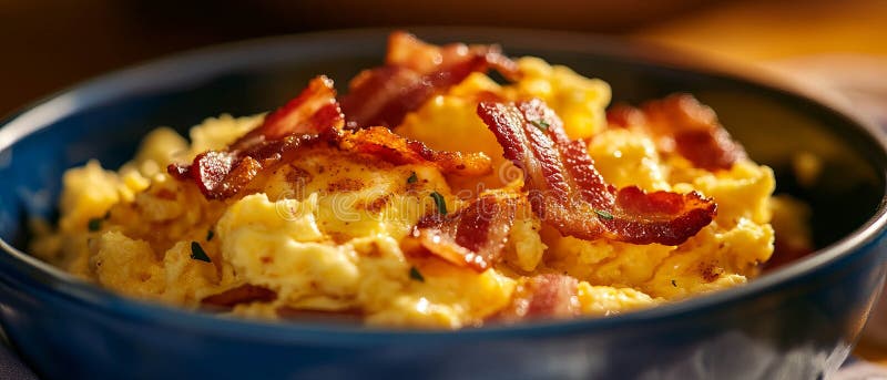 Scrumptious Fluffy Scrambled Eggs Topped with Crispy Bacon Bits for a ...