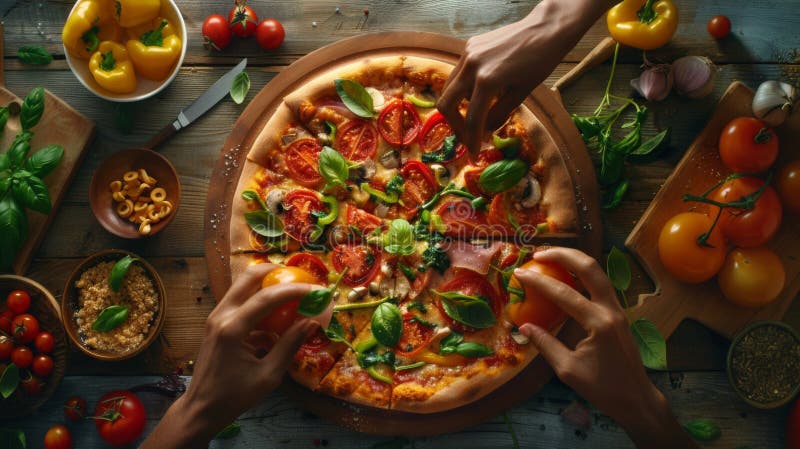 A Scrumptious Hand-Tossed Pizza Feast.AI Generated Image Stock Image ...