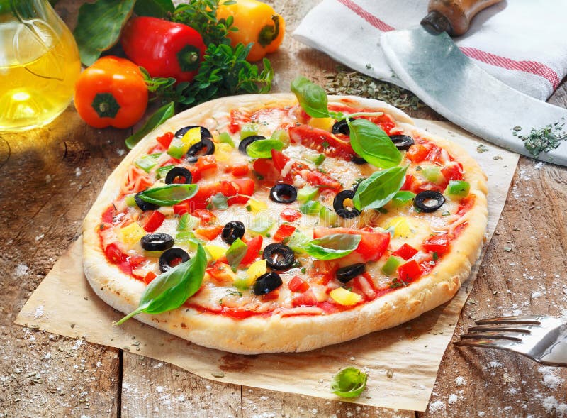 Scrumptious homemade pizza stock photo. Image of background - 26509336
