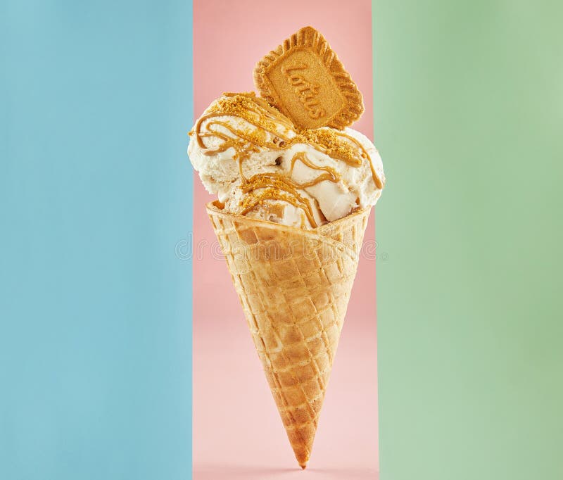 Scrumptious Ice Cream Cone with Biscuit Isolated on a Multicolor ...
