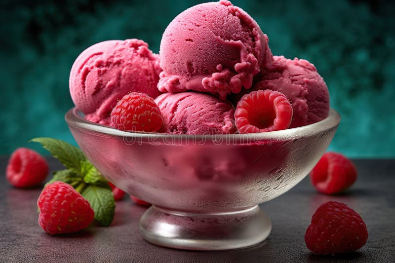 Scrumptious Raspberry Ice Cream Scoops in a Glass Container. Created ...